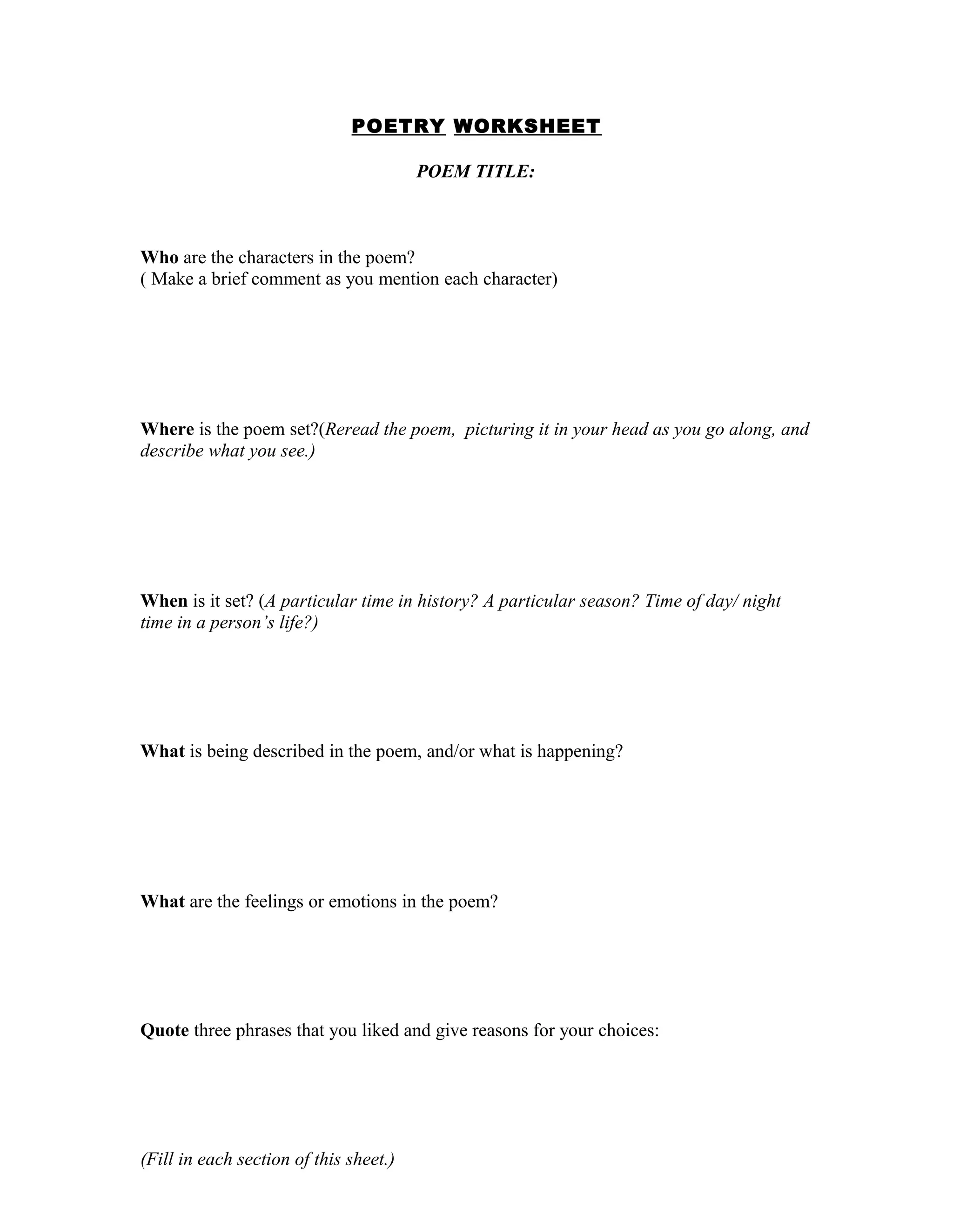Poetry worksheet | PDF