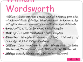 Poets in English literature | PPTX