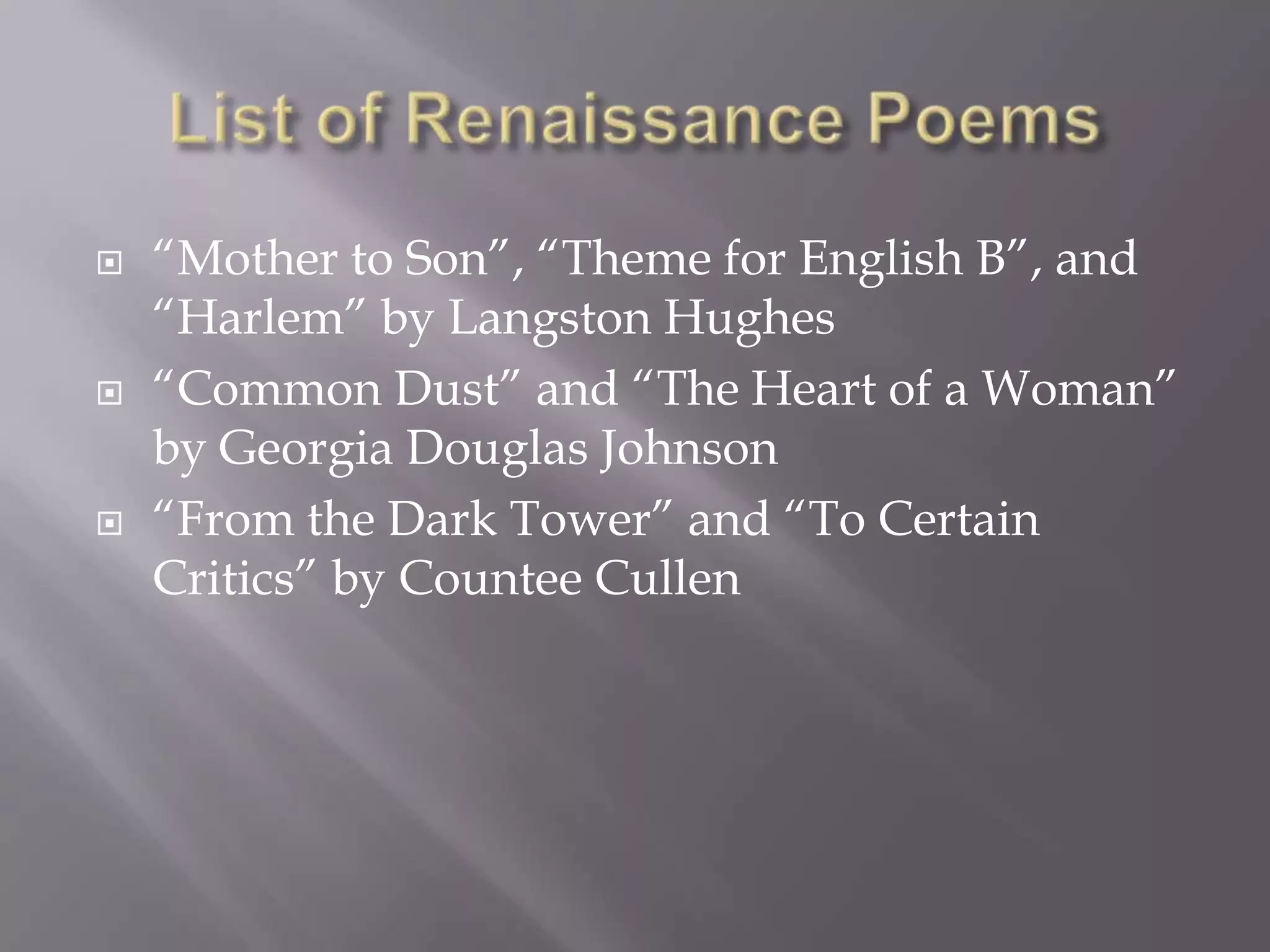 Poets of the Harlem Renaissance | PPTX