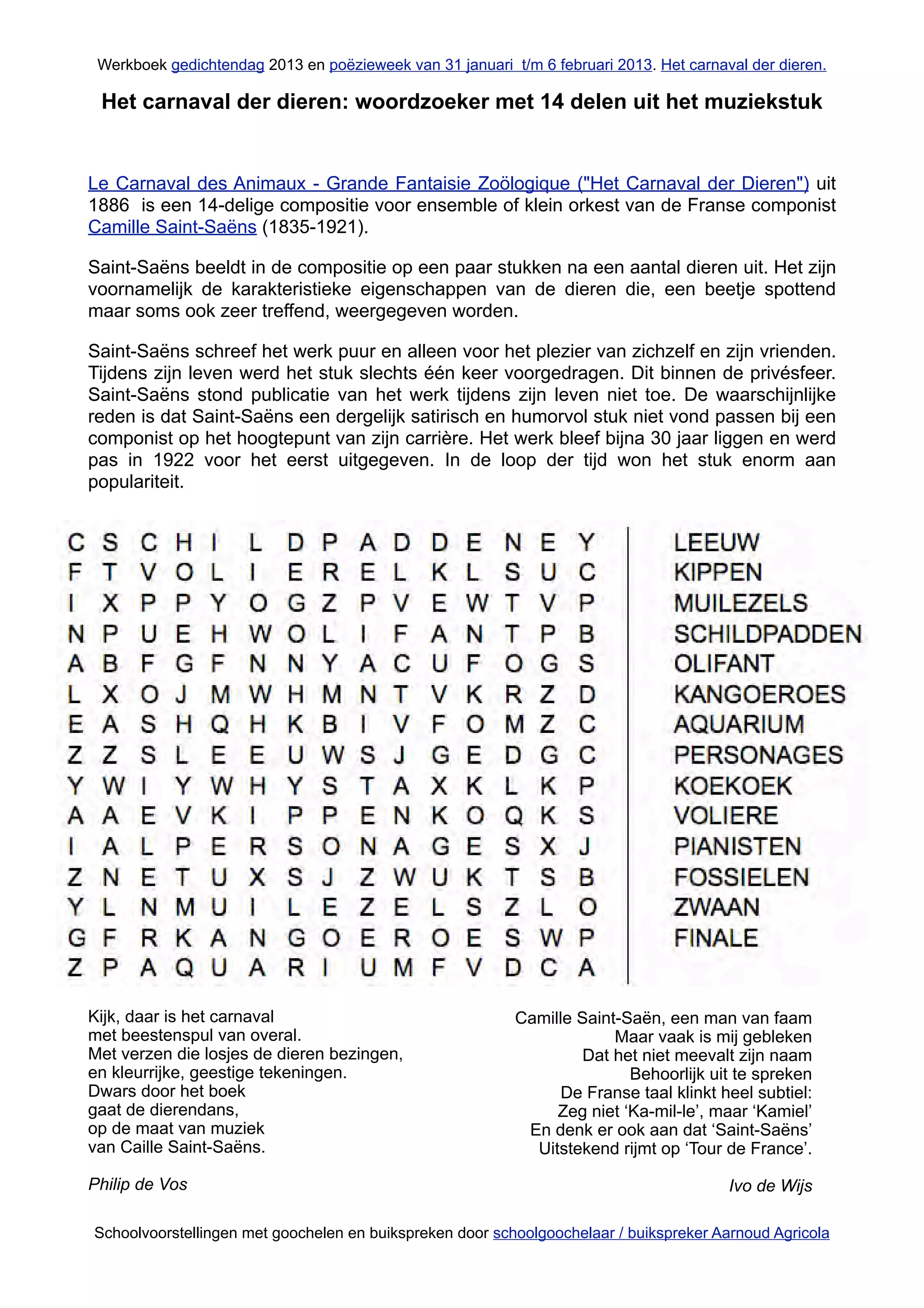 Poezie en muziek werkboek over het carnaval der dieren van ...