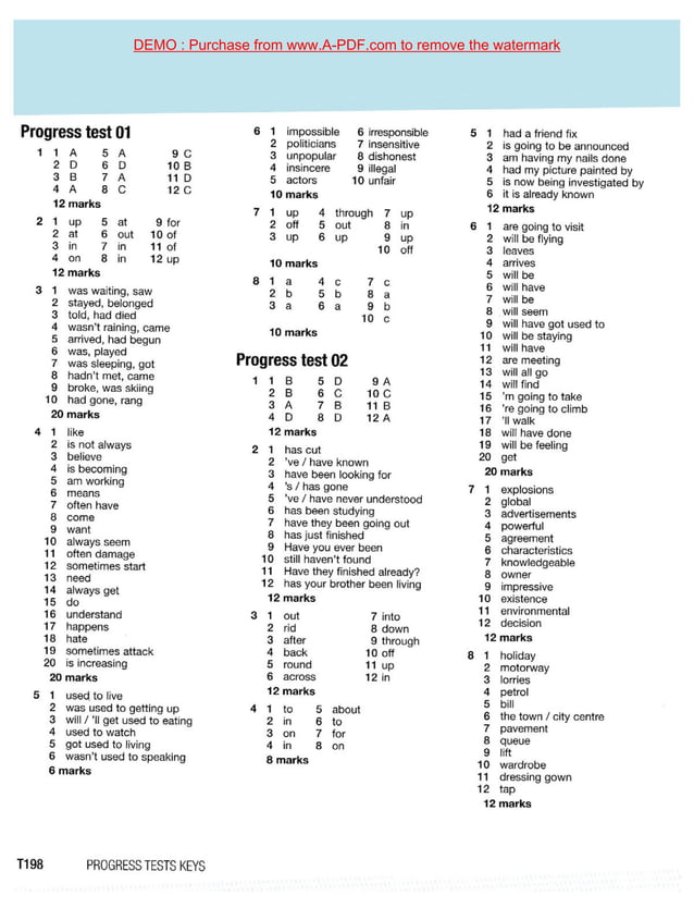 Progress Tests Answer Key Progress Tests Answer Key