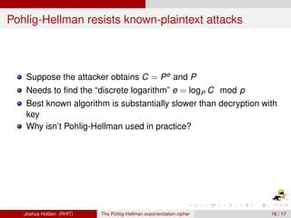 The Pohlig-Hellman Exponentiation Cipher as a Bridge Between Classical ...