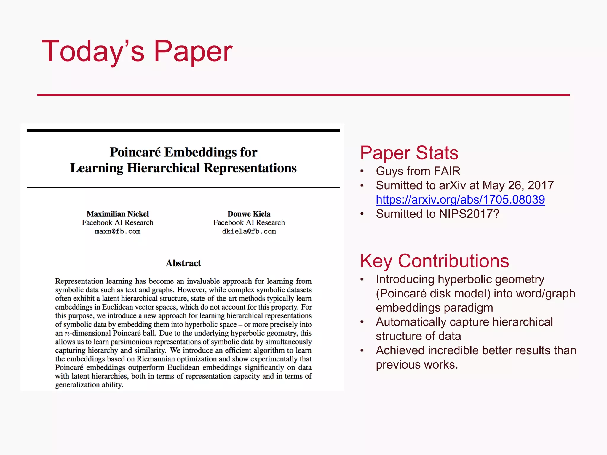 Poincare embeddings for Learning Hierarchical Representations | PPTX