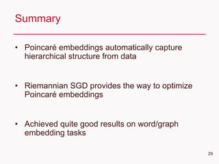 Poincare embeddings for Learning Hierarchical Representations | PPTX