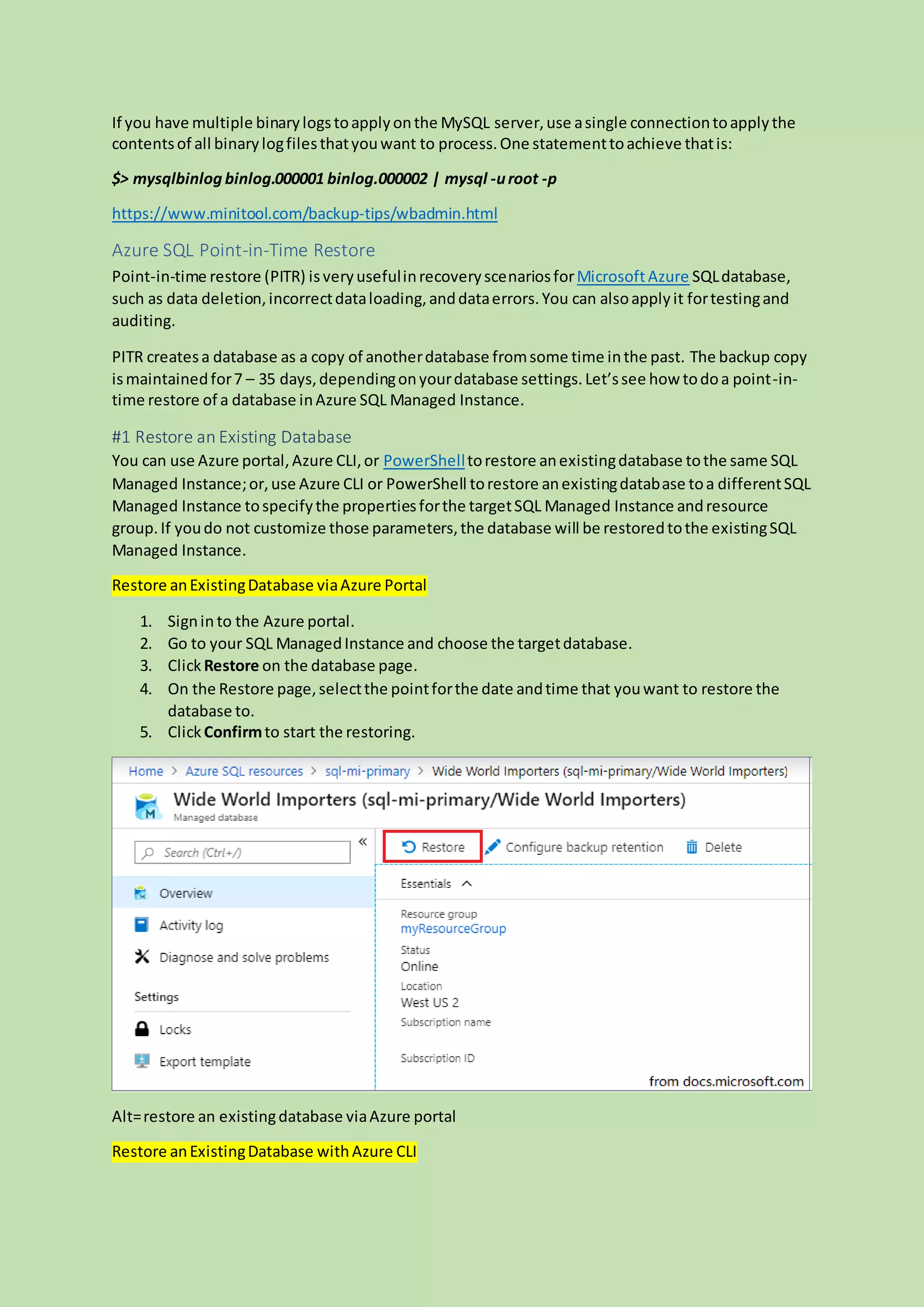 point in time recovery | DOCX