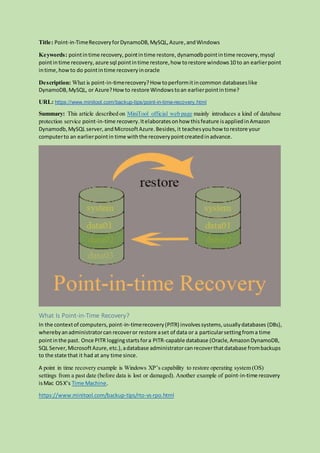 point in time recovery | DOCX