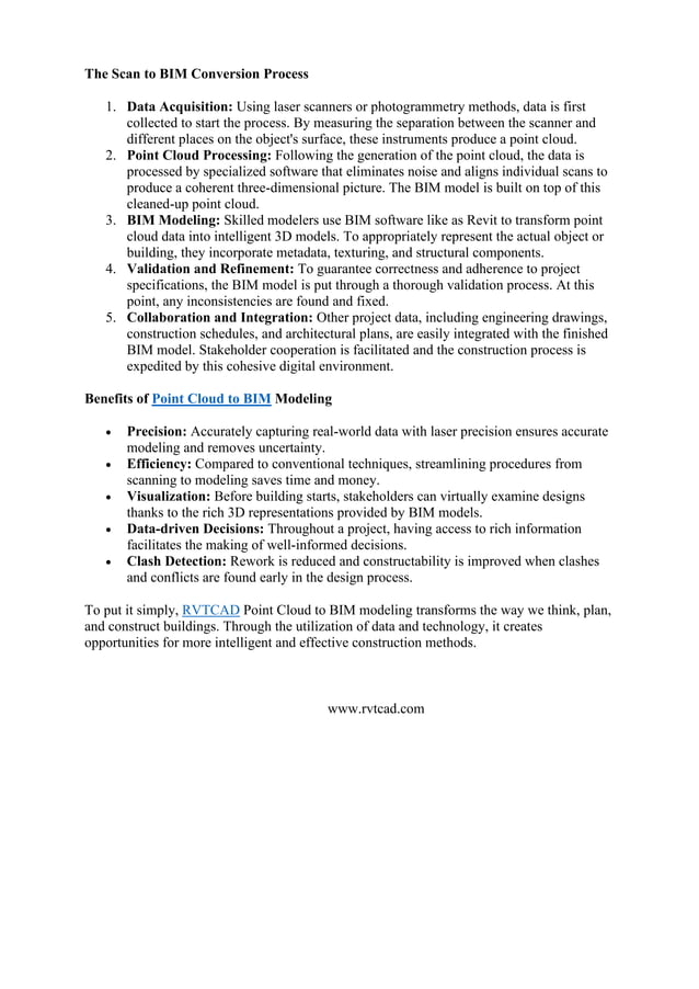 Point Cloud to BIM Modeling Scan to BIM Conversion Rvtcad.pdf | 3-D Graphics | Computer Software ...