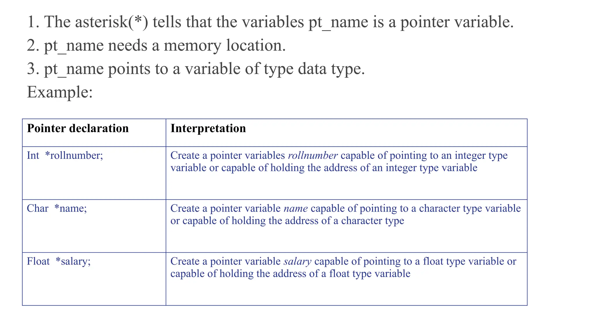pointers_DMA_Doublepointer, pointer declaration, content | PPTX