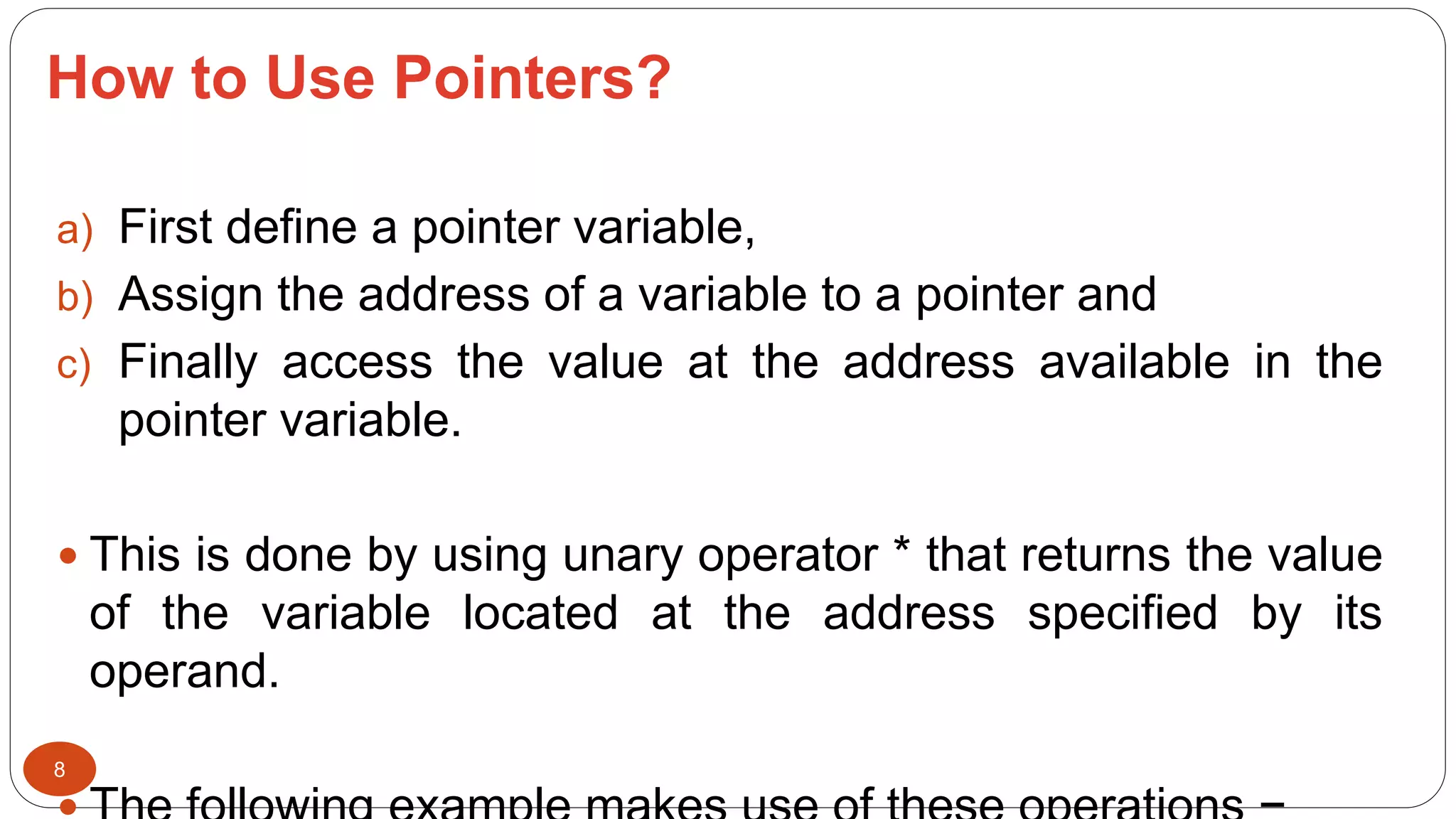 Pointers in C | PPTX | Programming Languages | Computing