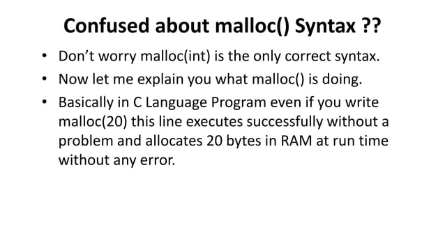 Pointers lesson 4 (malloc and its use) | PPT