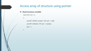 Pointer to array and structure | PPTX | Programming Languages | Computing