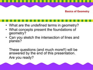 Point, line, plane. Basics of Geometry in Mathematics 7.ppt
