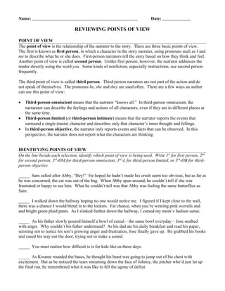 Point of view review worksheet | PDF