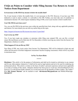 Points to Consider while Filing Income Tax Return to Avoid Notices from ...