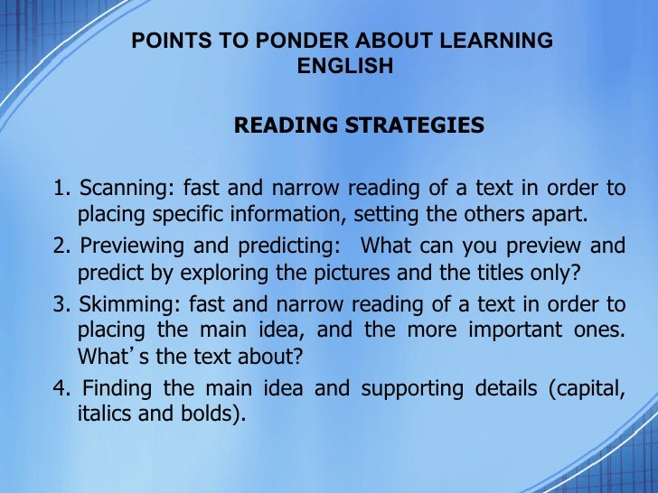 Points to ponder about learning english