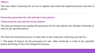 Poison act, 1919 Import of poison, Possession for sale of poison. | PDF