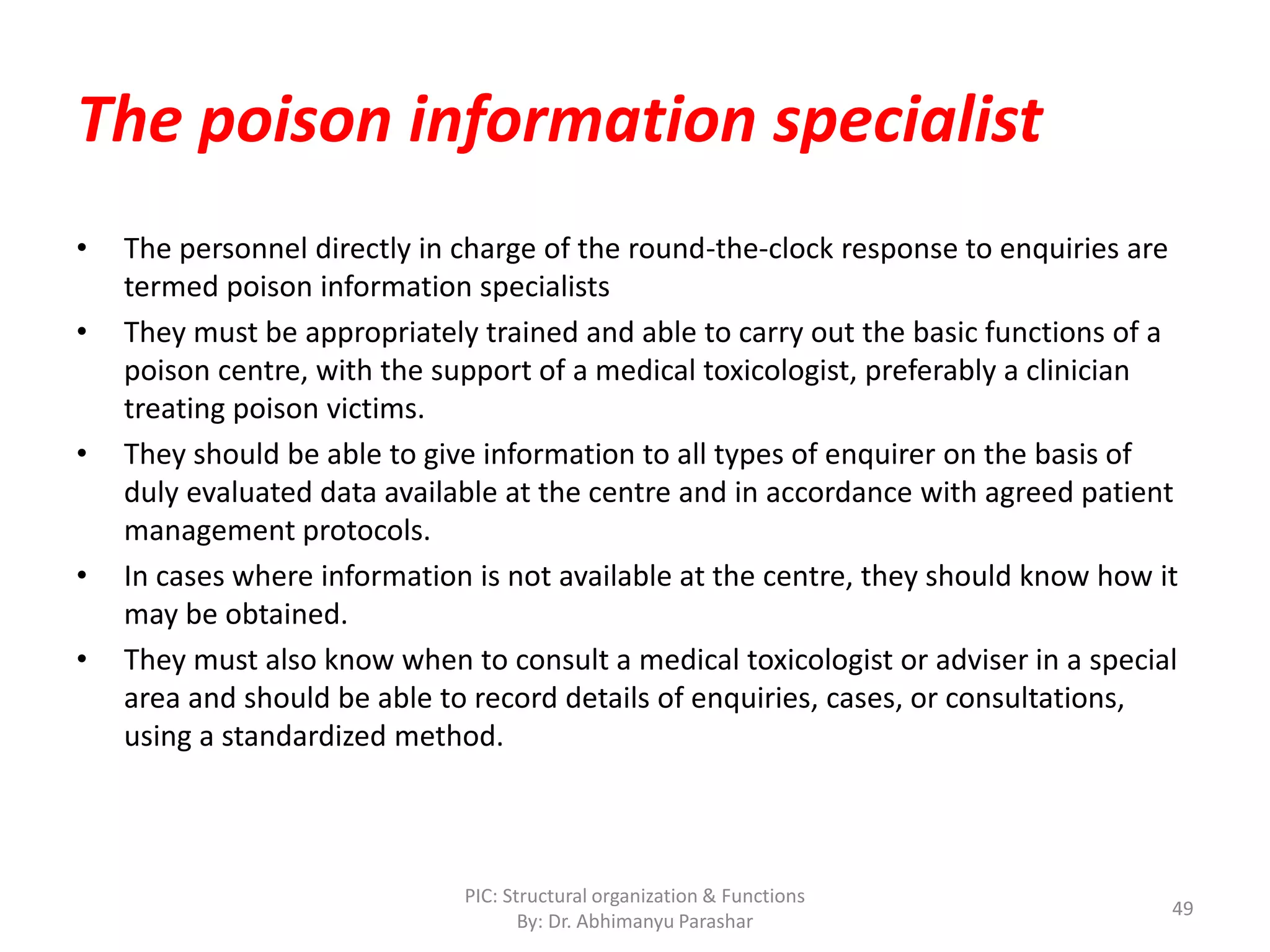 Poison information center (Structural Organization and functions) | PPTX