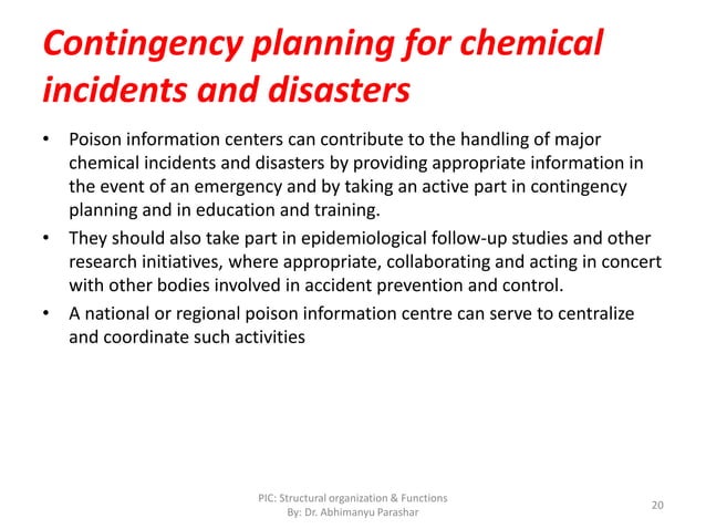 Poison information center (Structural Organization and functions ...