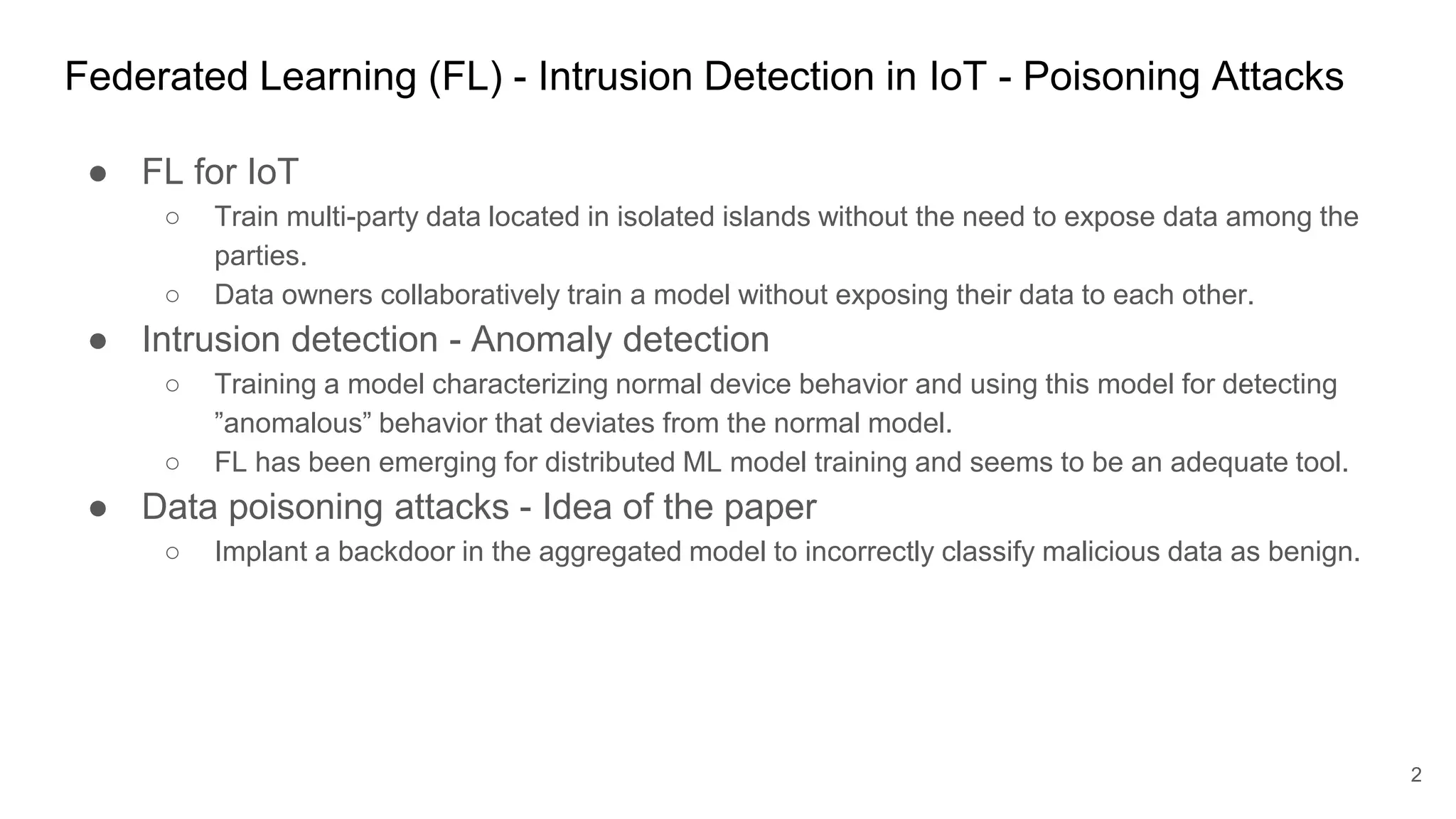 Poisoning attacks on Federated Learning based IoT Intrusion Detection System | PPTX