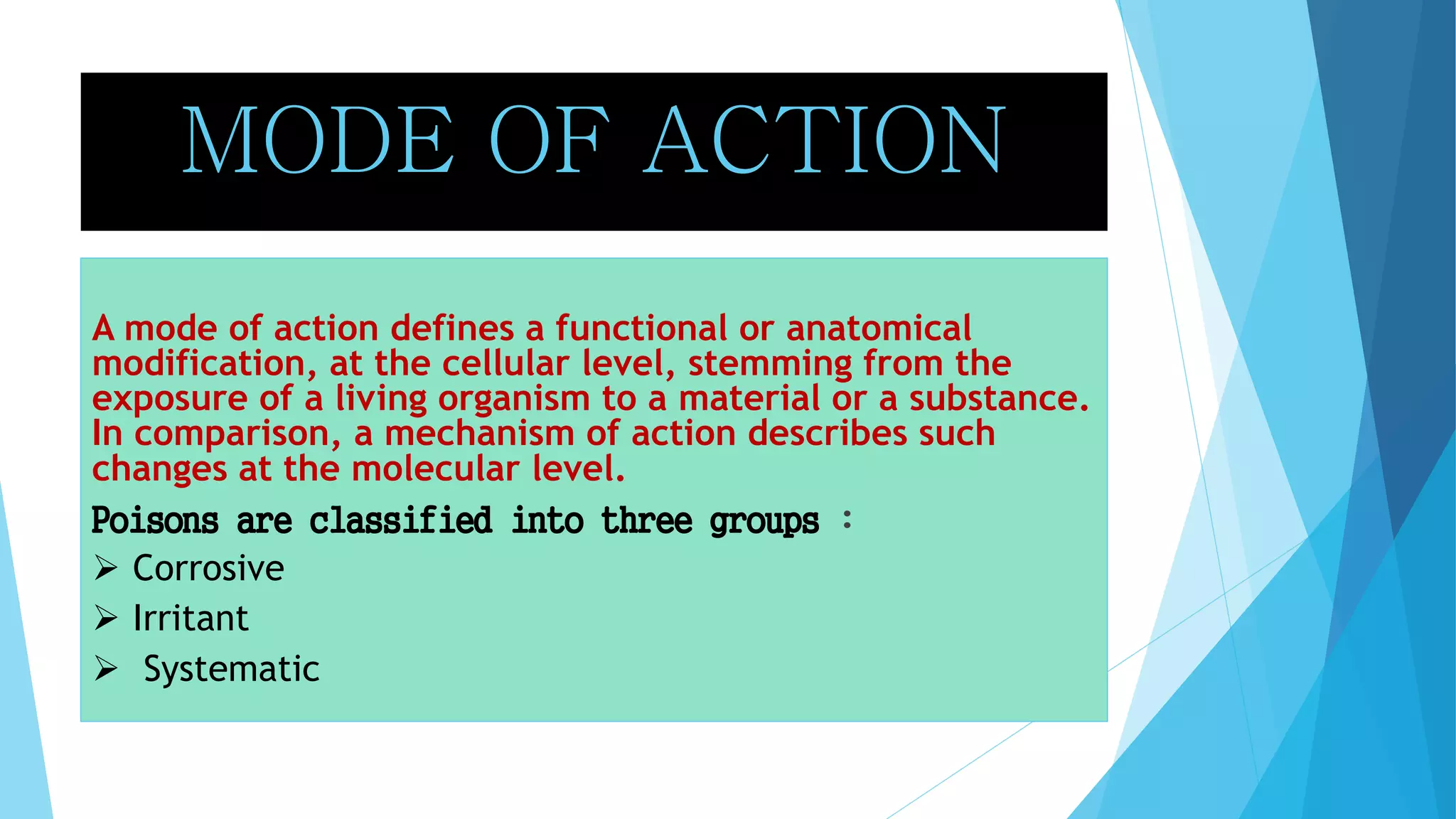 Classification of poisons and its mode of action | PPTX