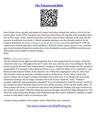 Poisonwood Bible Essay | PDF | Christianity | Religion & Spirituality