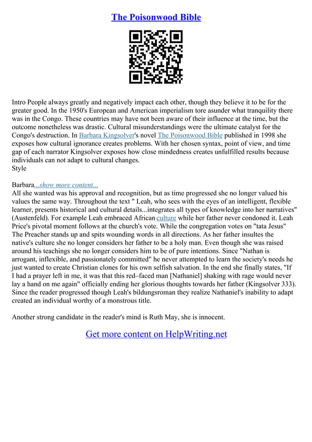 Poisonwood Bible Essay | PDF | Christianity | Religion & Spirituality