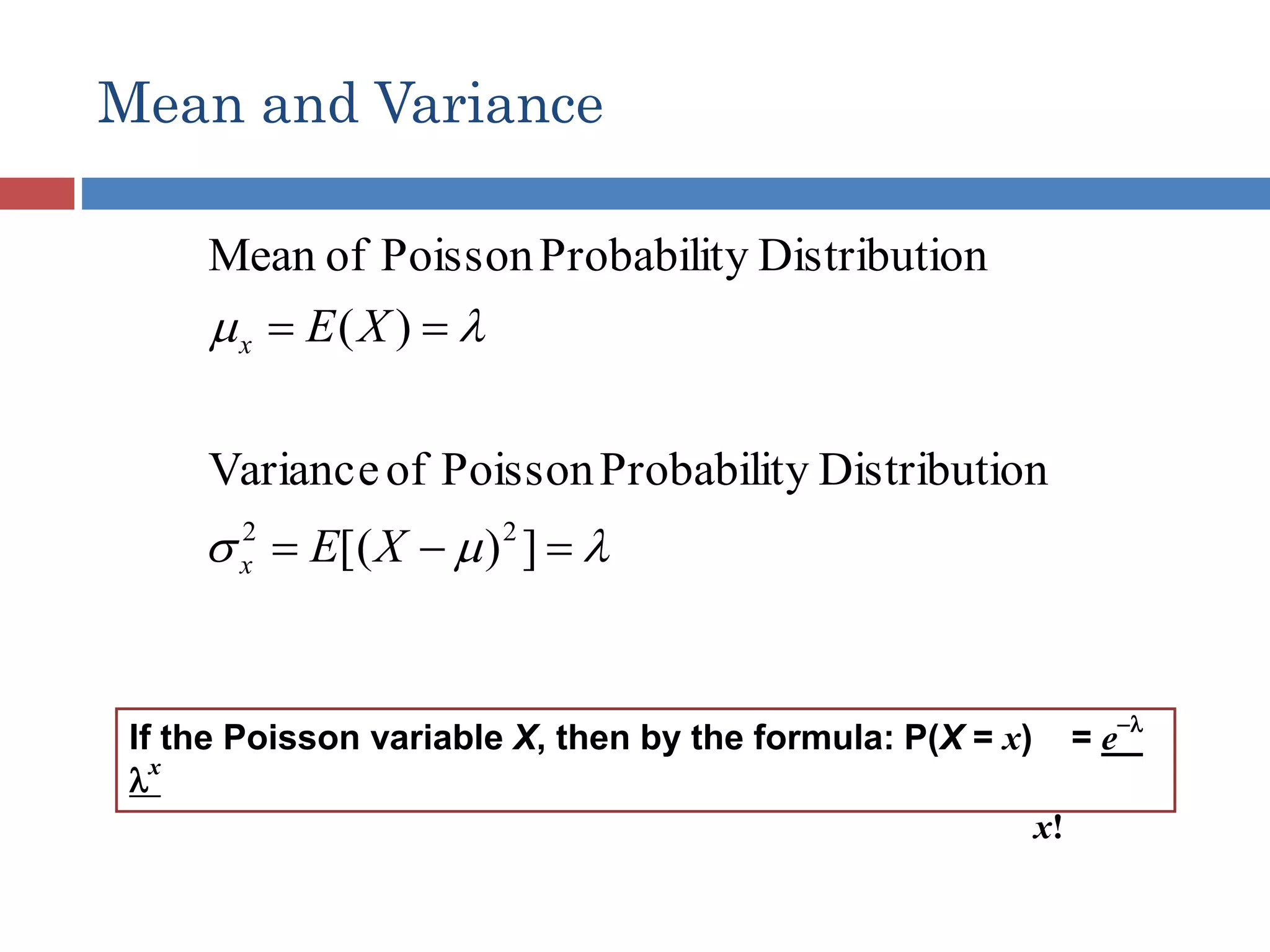 Poisson distribution: Assumption, Mean and variance | PPTX