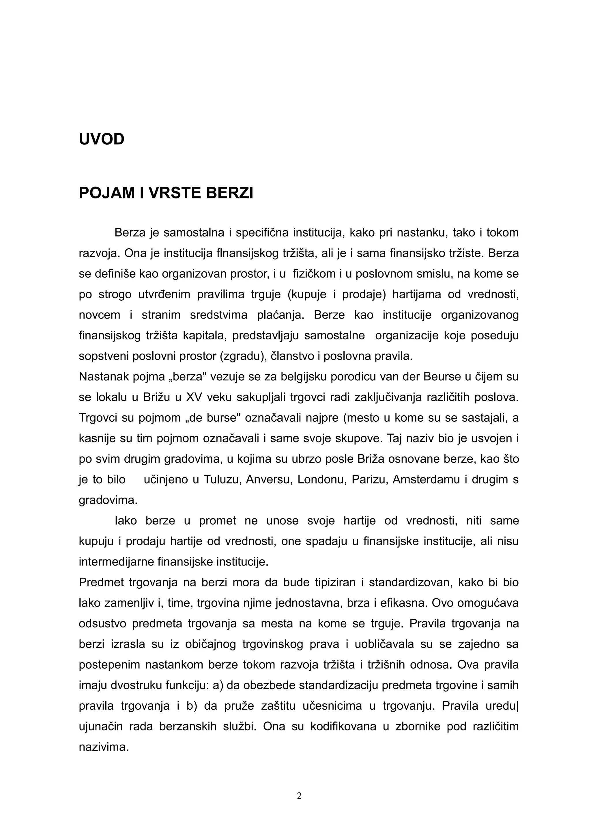 Pojam i vrste berze | DOC