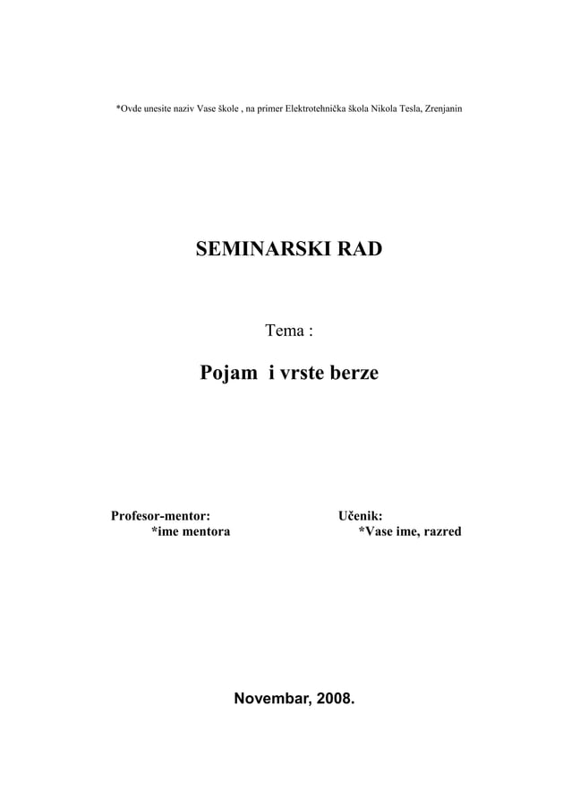 Pojam i vrste berze | DOC