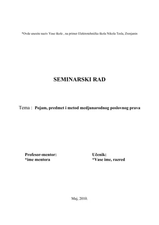 Pojam, predmet i metod medjunarodnog poslovnog prava | DOC