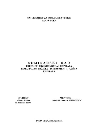 Pojam trzista i instrumenti trzista kapitala | DOC | Business | Business and Finance