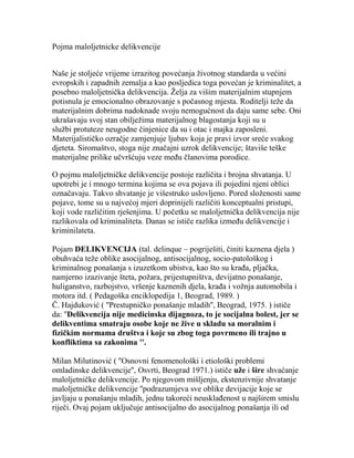 Pojma maloljetnicke delikvencije materijal | PDF