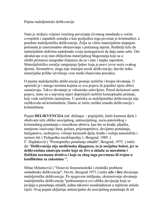 Pojma maloljetnicke delikvencije materijal | PDF
