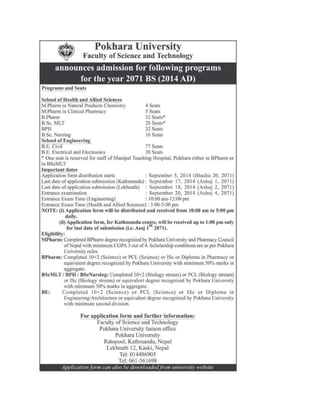 Pokhara University faculty of Science and Technology announces ...