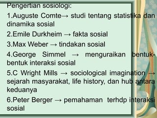 Pokok pokok pikiran sosiologi | PPT