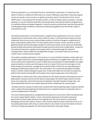 Political polarization: threat to international cooperation. | DOCX