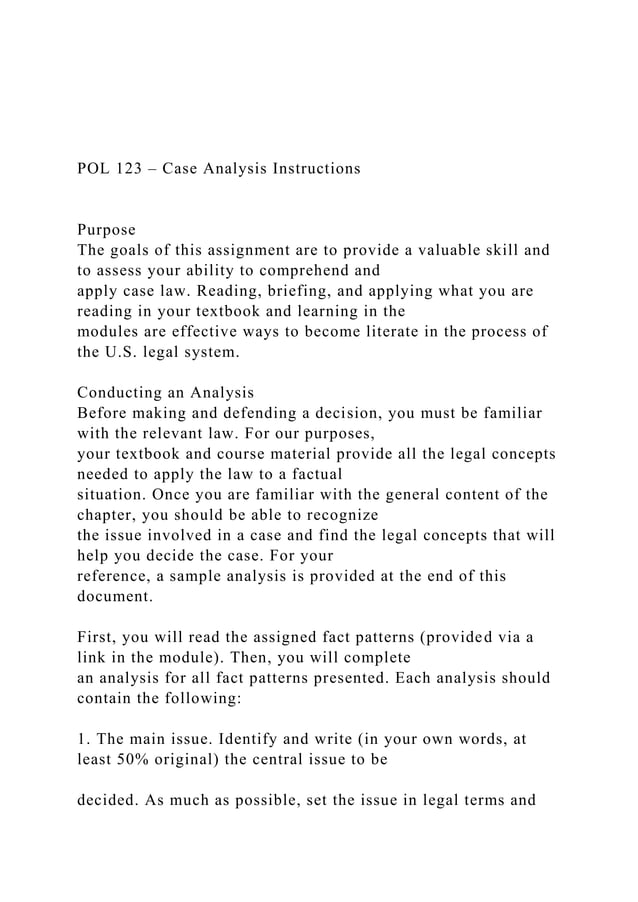 POL 123 – Case Analysis Instructions Purpose The goal.docx