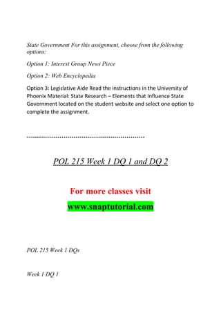 Pol 215 Education Organization-snaptutorial.com | Civic affairs | Politics