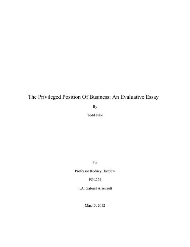 The Privileged Position Of Business? | DOC | Financial Regulation | Economy