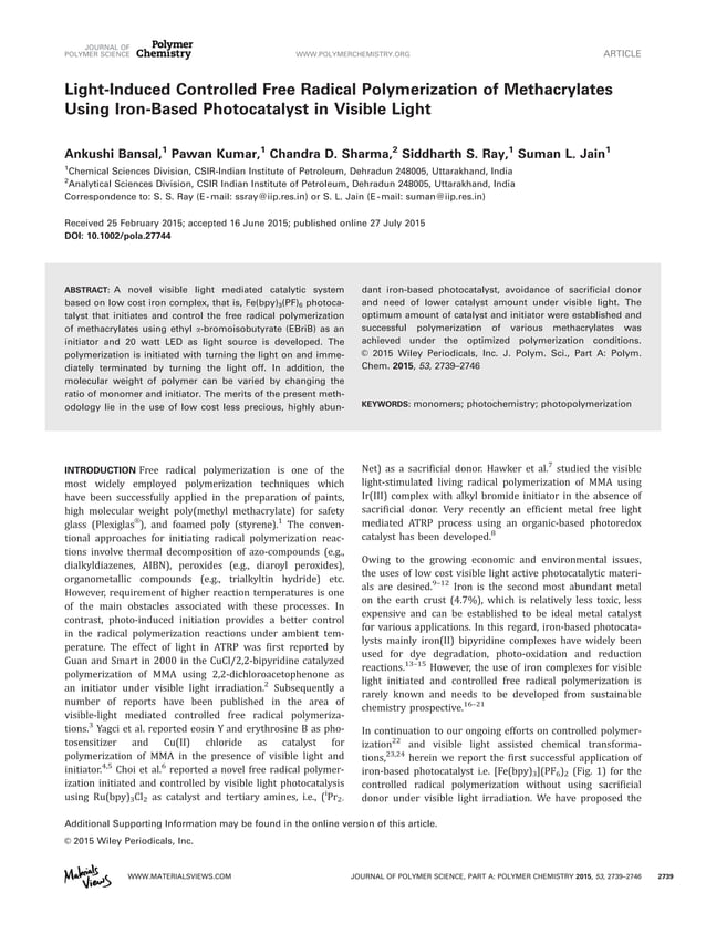 Light-Induced Controlled Free Radical Polymerization of Methacrylates ...