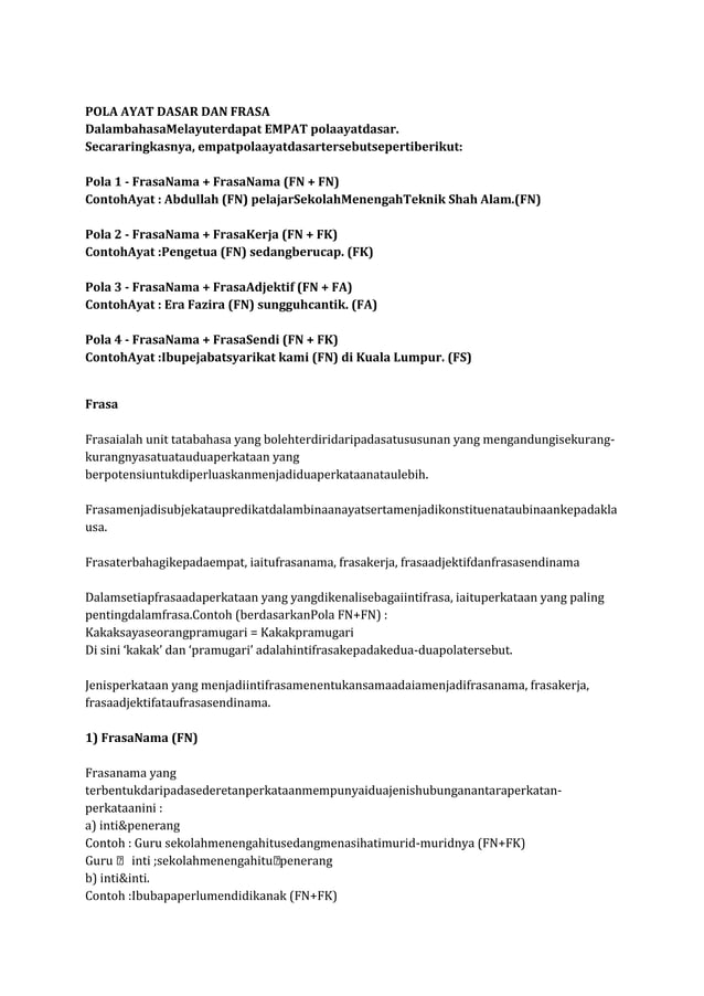 Pola Ayat Dasar dan Frasa | PDF