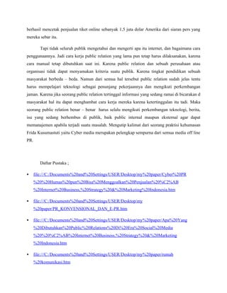 Pola kerja public relation di zaman teknologi informasi | PDF