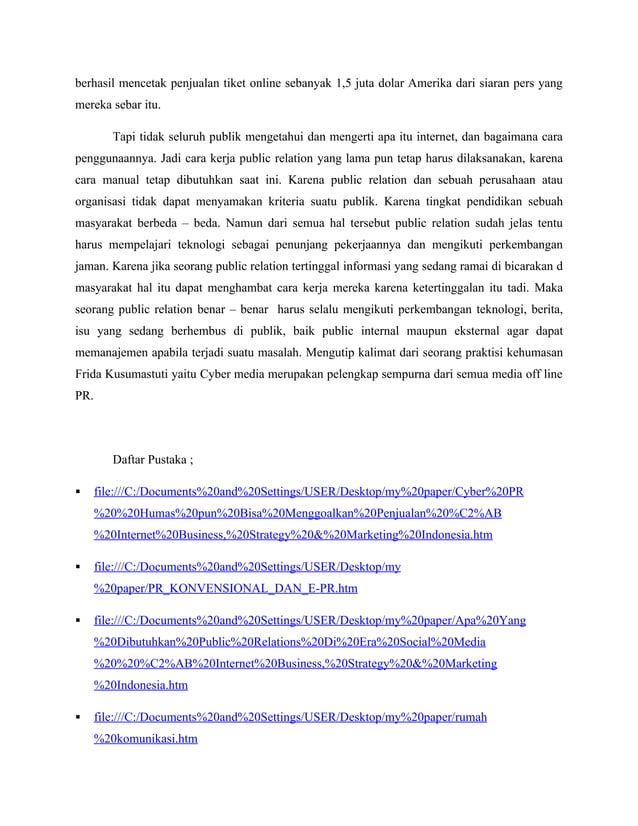 Pola kerja public relation di zaman teknologi informasi | PDF