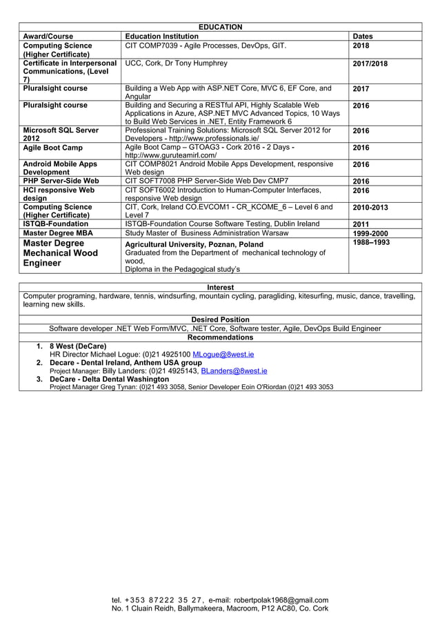 Polak robert cv - 2018-4 short | PDF
