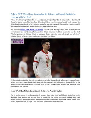 Poland FIFA World Cup Lewandowski Returns as Poland Captain to Lead ...
