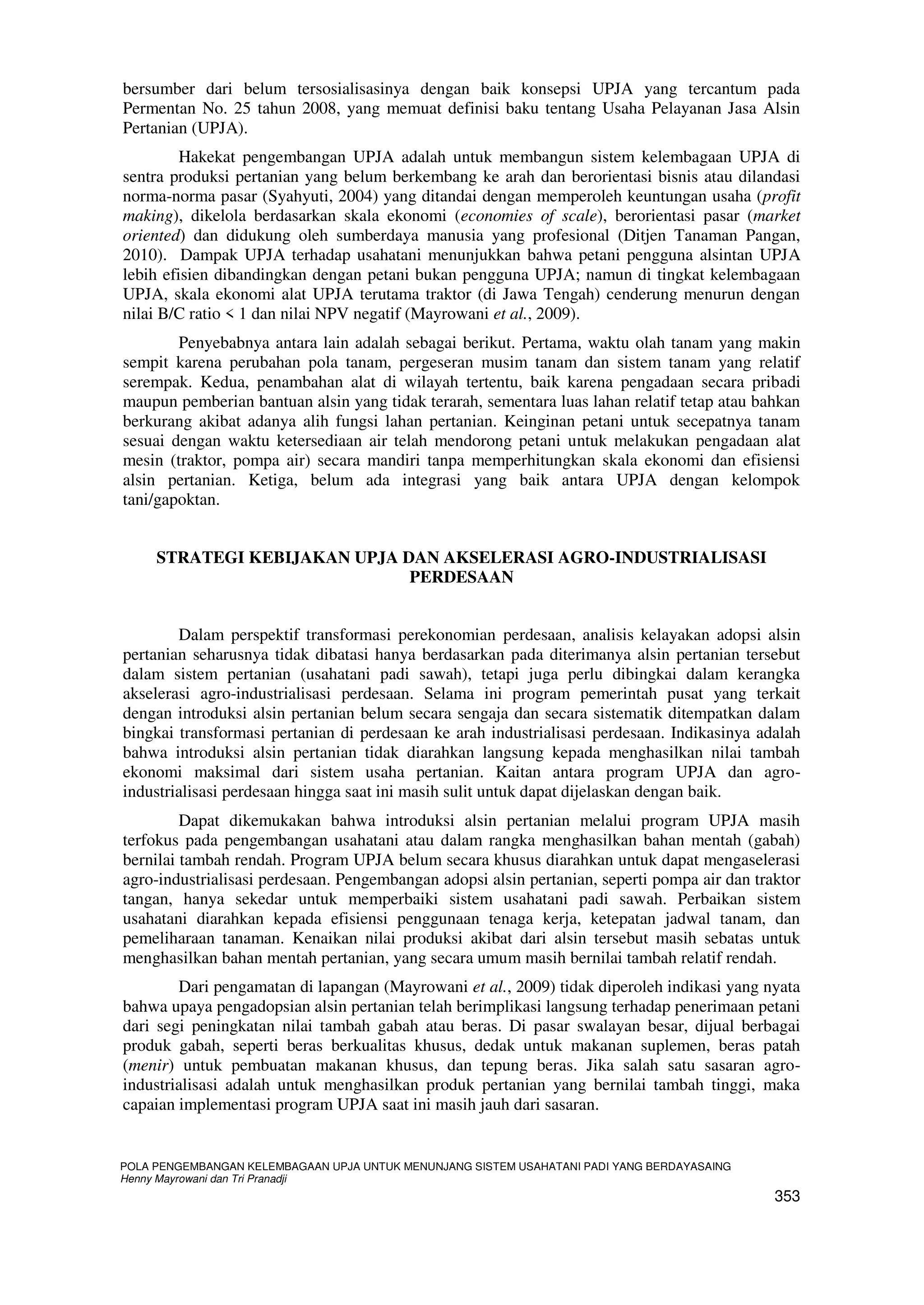 Pola pengembangan kelembagaan upja untuk menunjang | PDF
