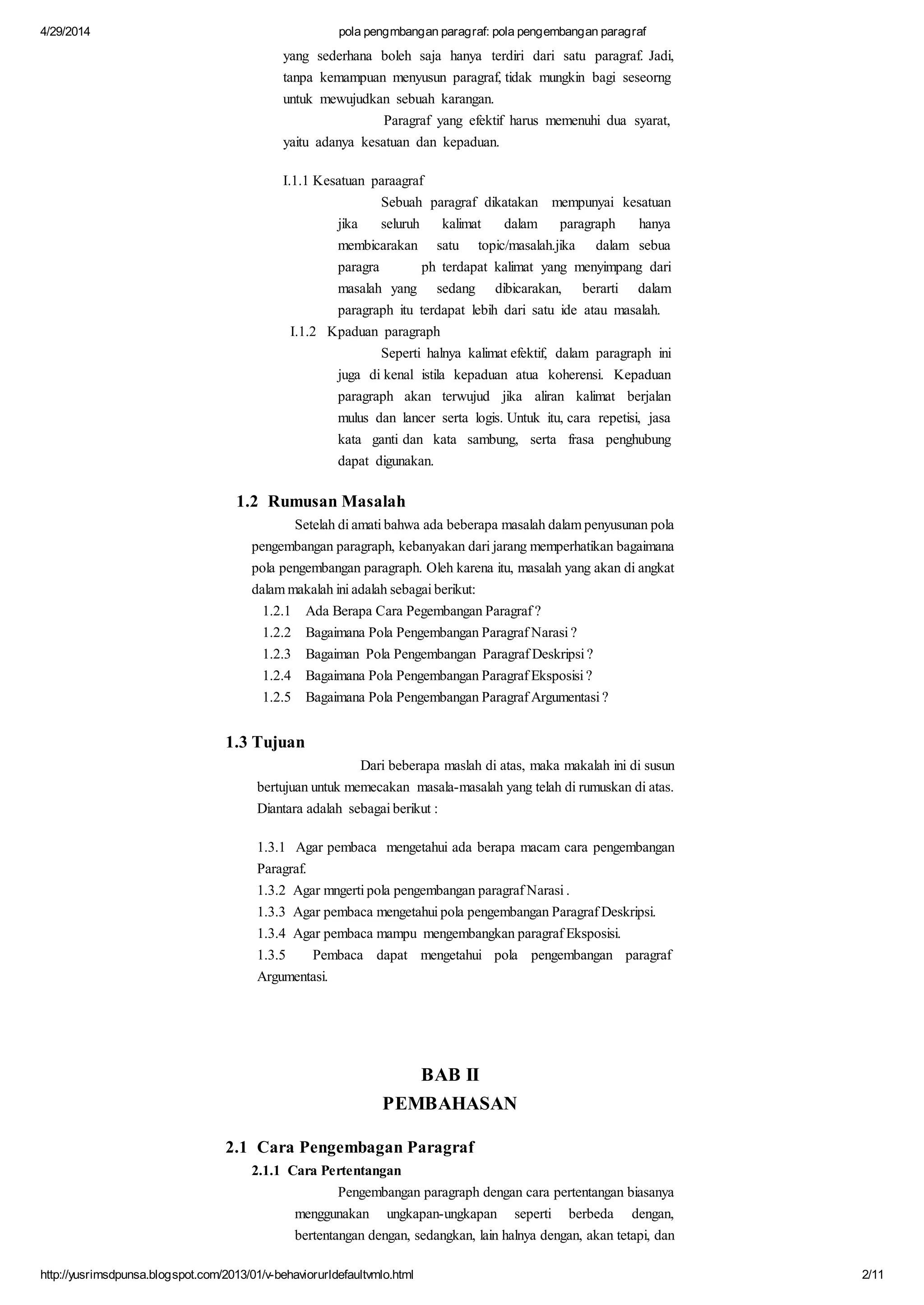 Pola pengmbangan paragraf pola pengembangan paragraf | PDF