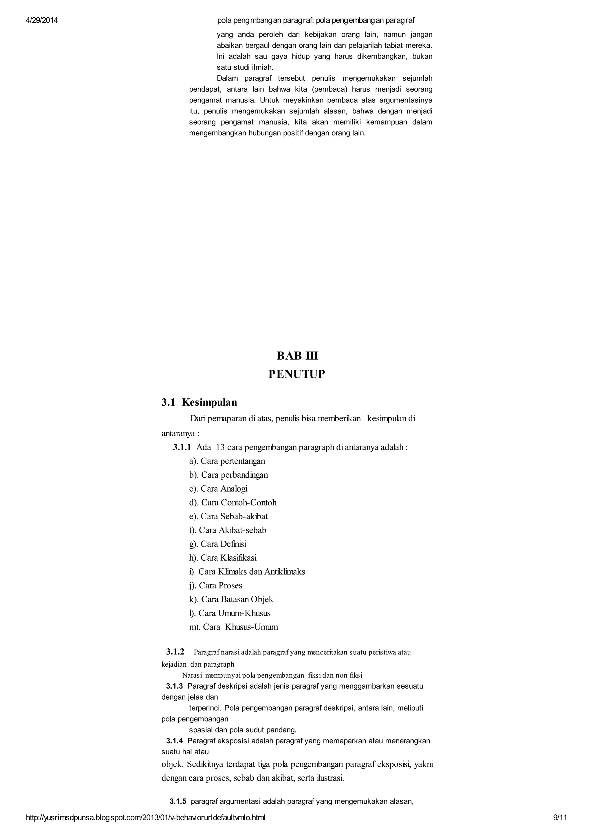 Pola pengmbangan paragraf pola pengembangan paragraf | PDF