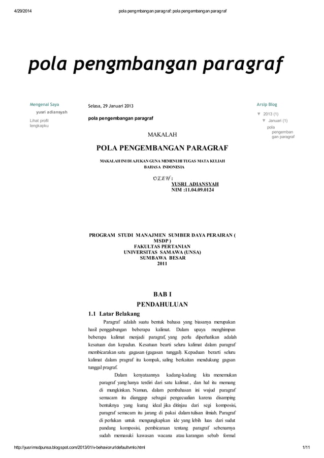Pola pengmbangan paragraf pola pengembangan paragraf | PDF