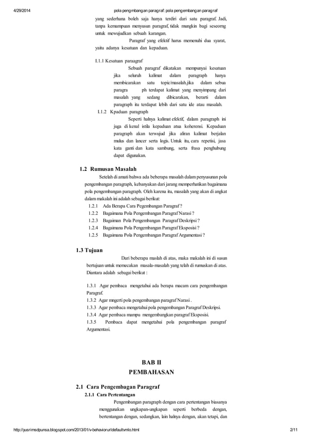 Pola pengmbangan paragraf pola pengembangan paragraf | PDF